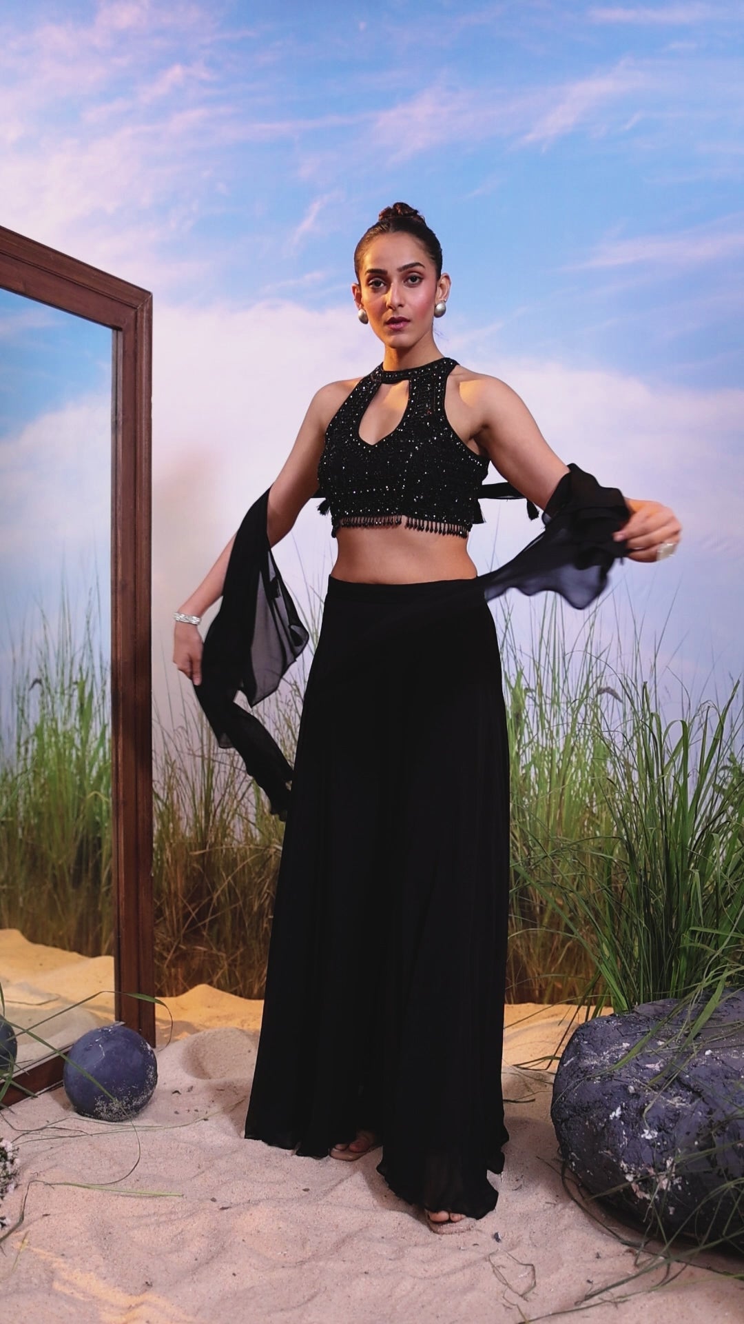 Black Sequin Halter Neck Lehenga Set | Dulari Ahmedabad – DULARI